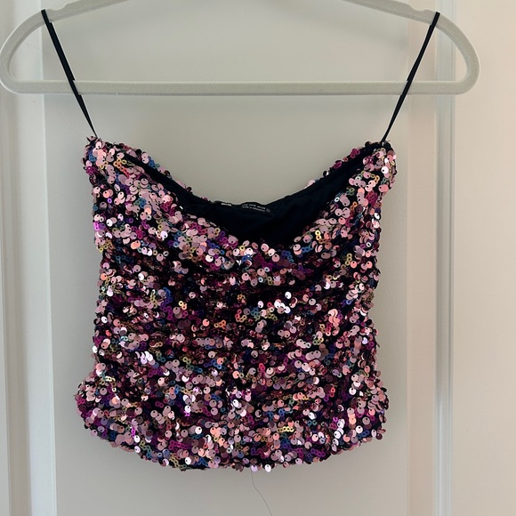Zara | Tops | Zara Sequin Strapless Top | Poshmark